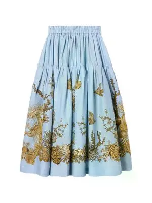 La DoubleJ Gala Tiered Midi Skirt In Oceania Placée - Blue