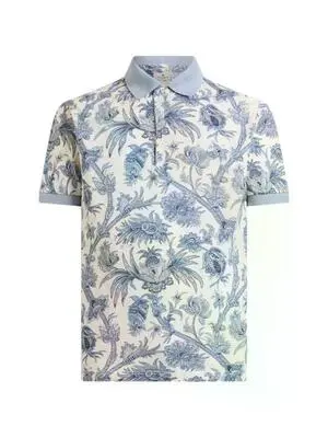 Etro Cotton Piqué Polo Shirt With Floral Paisley Motif - Neutrals