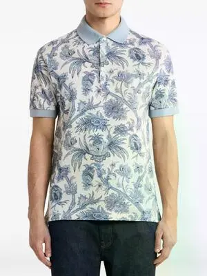 Etro Cotton Piqué Polo Shirt With Floral Paisley Motif - Neutrals