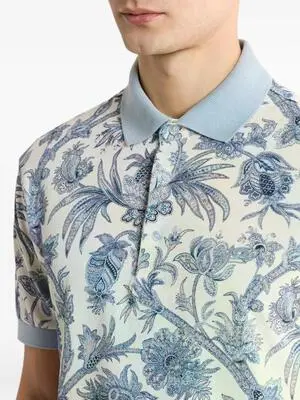 Etro Cotton Piqué Polo Shirt With Floral Paisley Motif - Neutrals