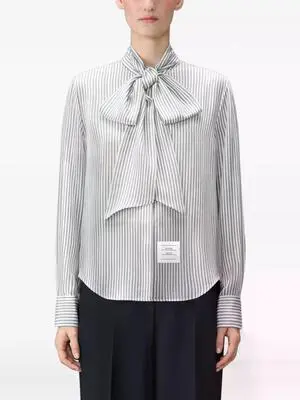 Thom Browne Striped Silk-satin Shirt - Grey