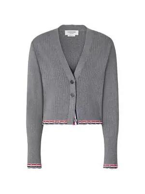 Thom Browne Pointelle Rib-stitch Cardigan - Grey