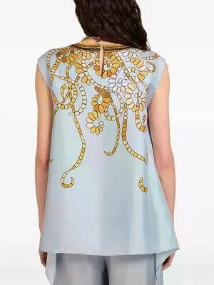 La DoubleJ San Carlo Floral-print Silk Top - Blue
