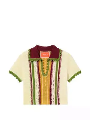 La DoubleJ Cropped Bowling Polo With Crochet Detailing - Neutrals