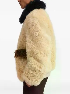 Marni Cream Shearling Jacket With Colour-block Details