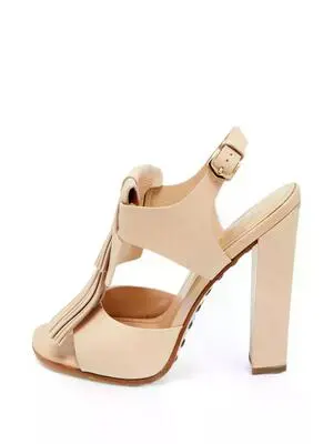 TOD'S Pink Leather Fringe Detail Slingback Sandals - Neutrals