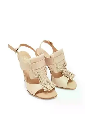 TOD'S Pink Leather Fringe Detail Slingback Sandals