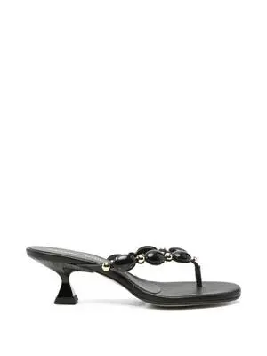 PEDRO MIRALLES Embellished Thong-strap Heeled Sandals - Black