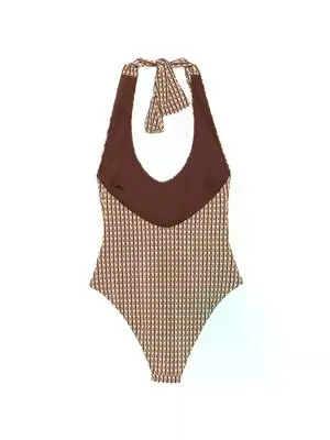 SIR. Geometric Print Halterneck V-neck Swimsuit - Brown
