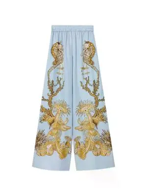 La DoubleJ Palazzo Placed Pants In Oceania Placée Print - Blue