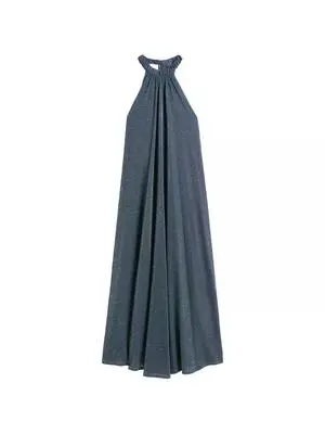 Momoni Metallic Lurex Jersey Halterneck Maxi Dress - Blue