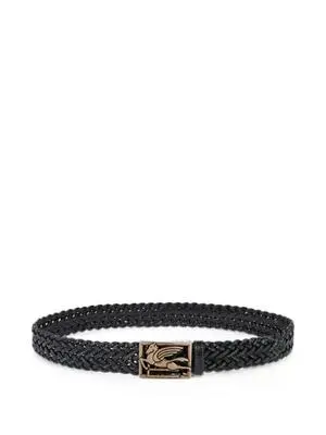 Etro Woven Leather Belt With Pegaso Buckle - Black