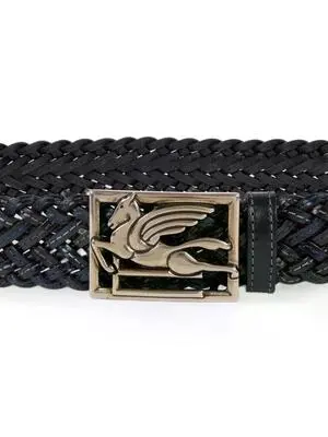Etro Woven Leather Belt With Pegaso Buckle