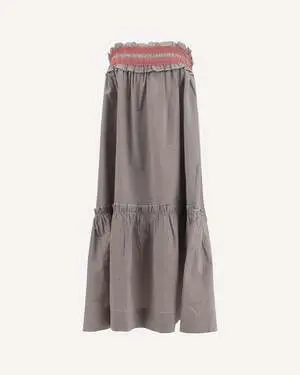 GANNI Checked Cotton Skirt With Gathered Waist