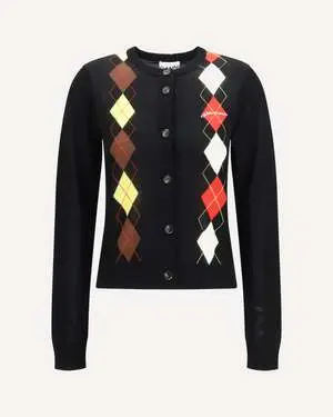GANNI Diamond-pattern Cardigan - Black
