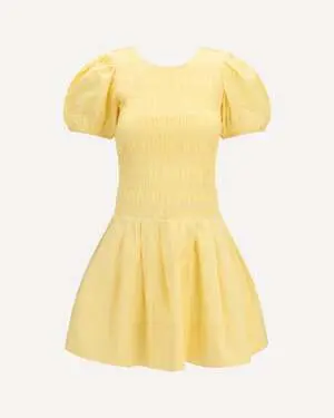 GANNI Stretch Cotton Mini Dress With Balloon Sleeves