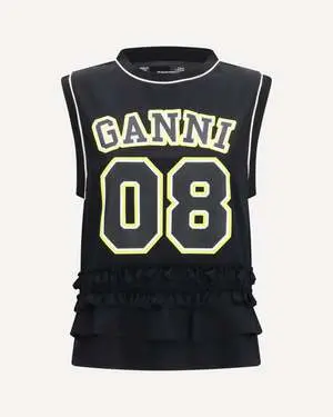 GANNI Cycora Oversized Tank Top With Ruffled He Feale