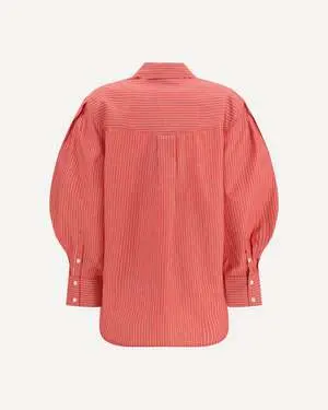 GANNI Striped Cotton Shirt With Balloon Sleeves
