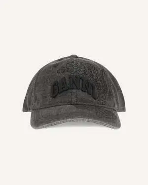 GANNI Embroidered Denim Baseball Cap - Grey