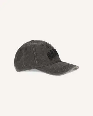 GANNI Embroidered Denim Baseball Cap - Grey