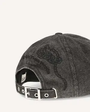 GANNI Embroidered Denim Baseball Cap - Grey
