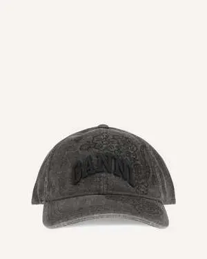 GANNI Embroidered Denim Baseball Cap - Grey