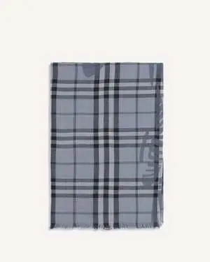 Burberry Knight Check Wool And Silk Scarf Light Blue