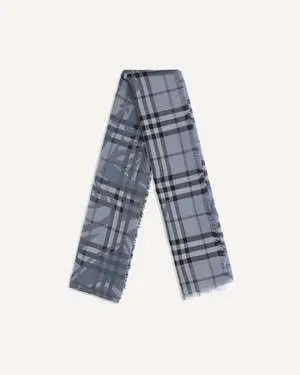 Burberry Knight Check Wool And Silk Scarf - Light Blue