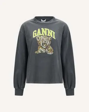 GANNI Long-sleeve Tiger-print T-shirt - Grey