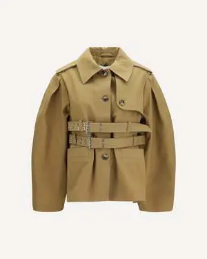 GANNI Canvas Jacket With Double Belt - Beige