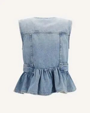 GANNI Denim Peplum Vest - Light Blue