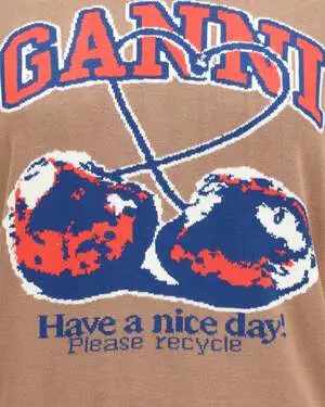 GANNI Cherry-print Cotton Crew Neck Sweater