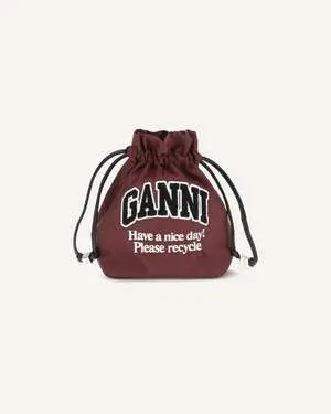 GANNI Nylon Pouch With Drawstring Closure And Logo Detail - Bordeaux