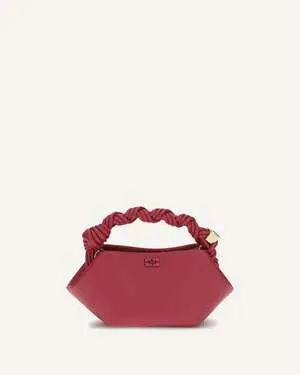 GANNI Bou Handbag In Grained Leather With Braided Top Handle - Red