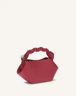 GANNI Bou Handbag In Grained Leather With Braided Top Handle - Red