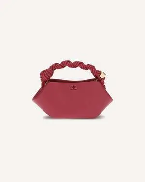 GANNI Bou Handbag In Grained Leather With Braided Top Handle - Red