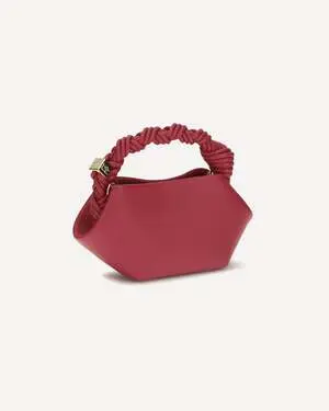 GANNI Bou Handbag In Grained Leather With Braided Top Handle - Red
