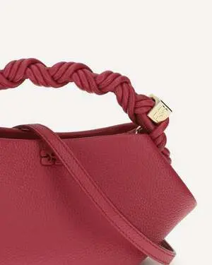 GANNI Bou Handbag In Grained Leather With Braided Top Handle - Red