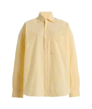 WITH NOTHING UNDERNEATH Exclusive The Weekend Striped Cotton Seersucker Shirt - Yellow
