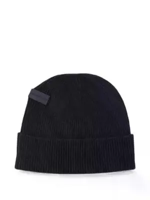 Emporio Armani Ribbed Knit Logo Patch Beanie - Black