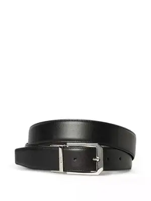 Zegna Reversible Leather Belt With Silver-tone Buckle - Black
