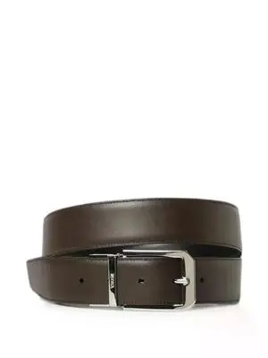Zegna Reversible Leather Belt With Silver-tone Buckle