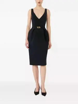 Max Mara V-neck Belted Dress - Blue