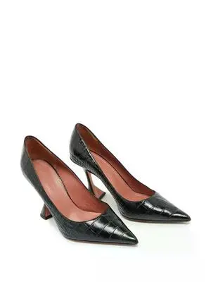 Amina Muaddi Croc-embossed Pumps - Black