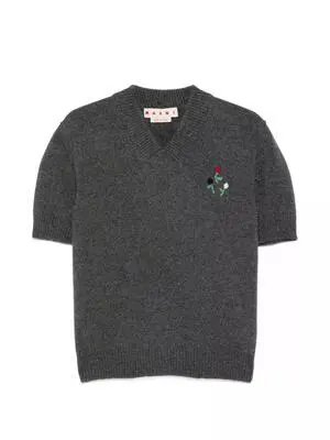 Marni Embroidered V-neck Sweater - Grey