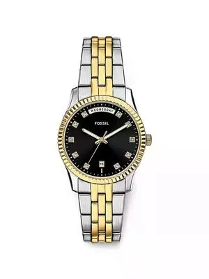 Fossil Scarlette 34mm Watch With Crystal-embellished Indices - Black