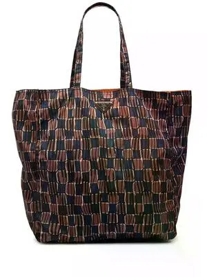 Prada Tessuto Printed Tote Bag - Brown