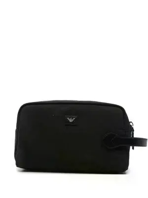 Emporio Armani Logo Plaque Wash Bag - Black