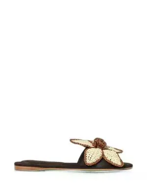 PALOMA BARCELO Raffia-flower Suede Sandals - Brown