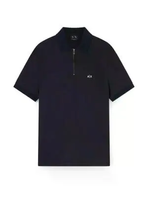 Armani Exchange Logo-embroidered Zip-up Polo Shirt - Blue